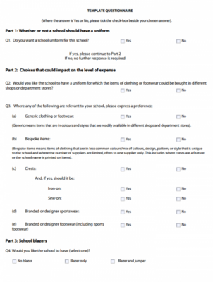 This is the school uniform questionnaire parents are being sent
