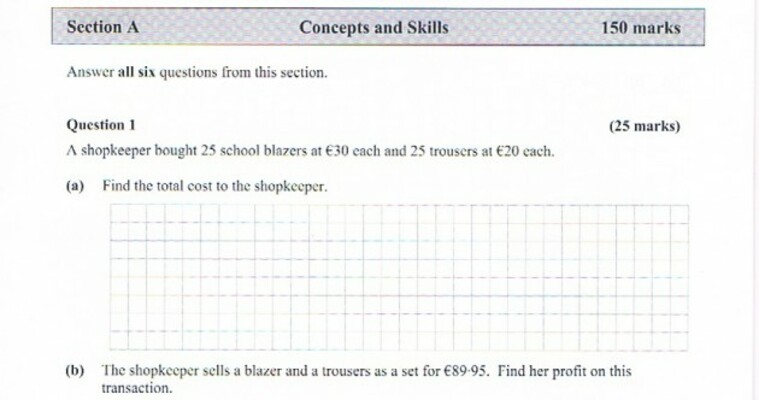 This question on the Ordinary Level Maths paper today was 'ridiculously ...