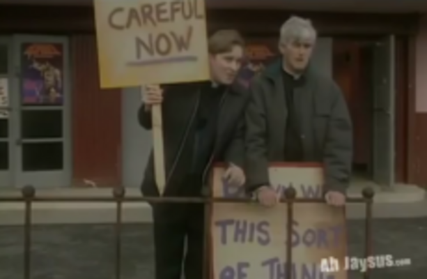 Father Ted and Dougal protest hilariously at Fifty Shades of Grey
