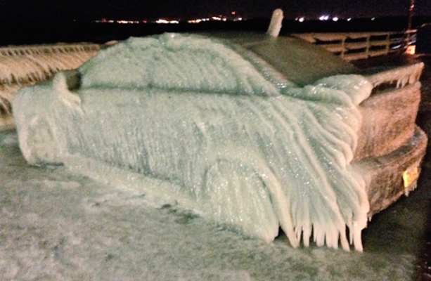 This car was turned into a giant ice sculpture after its owner parked ...