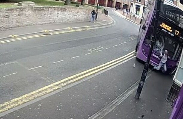 CCTV footage shows man hit by bus in England escape without serious ...
