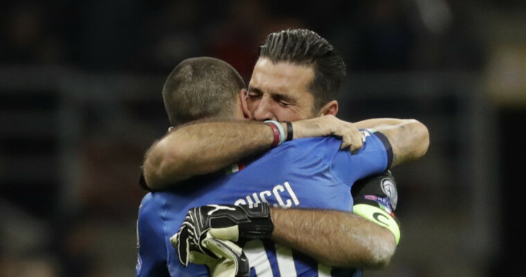 Gianluigi Buffon struggles to hold back the tears as his international ...