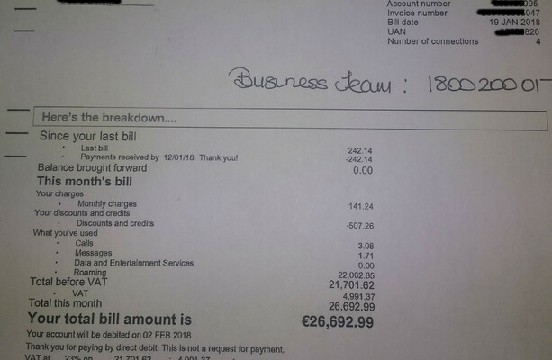 Man receives €26,692 mobile bill from Three after returning home from ...