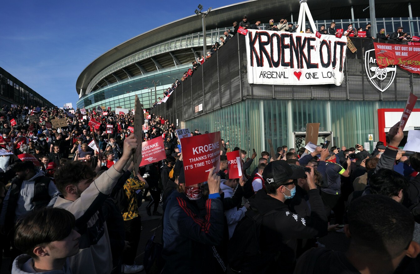 Thousands of Arsenal fans gather to protest against club's owners
