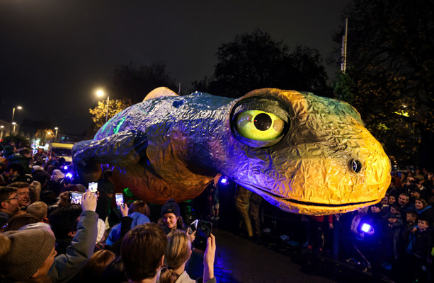 Giant puppet newt parades in Dublin to raise awareness of climate ...