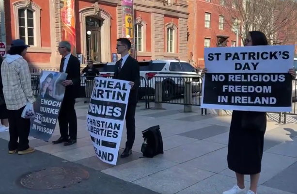 Enoch Burke's family protest outside White House ahead of shamrock ceremony