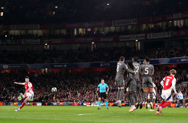 Declan Rice scores two sensational free-kicks as Arsenal take 3-0 lead over Real Madrid