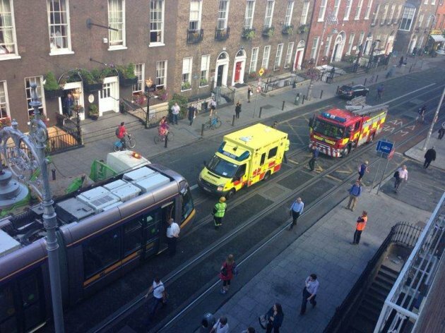 Photos: Luas delays after tram and lorry collide in Dublin city centre
