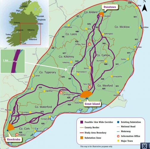 Eirgrid propose routes for €500mn Leinster-Munster high-voltage power line