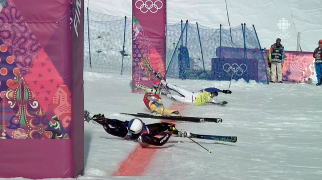 Olympic ski race ends in insane crash at the finish line, three-way ...