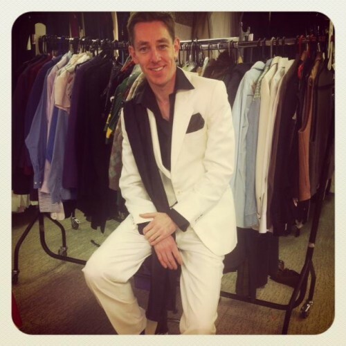 Ryan Tubridy dressed as Johnny Logan in the white Eurovision suit