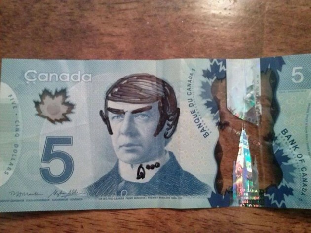 A bank in Canada is asking Star Trek fans to stop 'Spocking' fivers