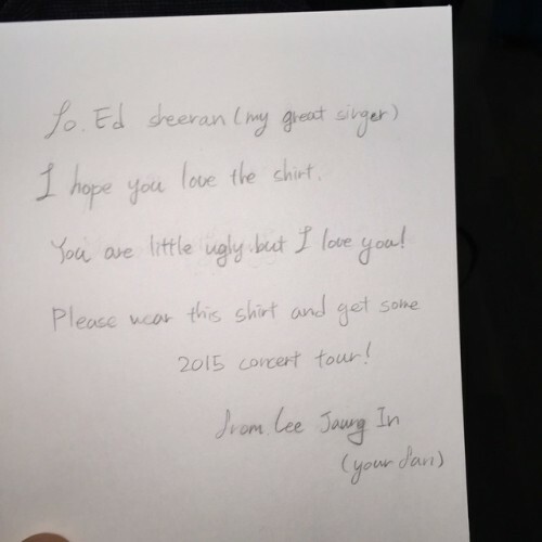 Ed Sheeran shared this rather unflattering (but gas) fan letter
