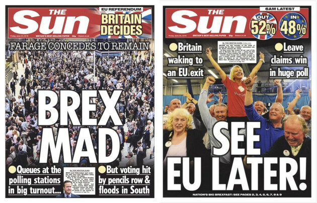 'See EU later!': The frantic changes to UK front pages after shock ...