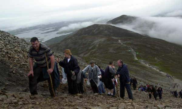 Pilgrims are advised not to climb Croagh Patrick barefoot