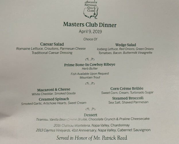 Patrick Reed's Champions Dinner menu has something for everyone, and a ...