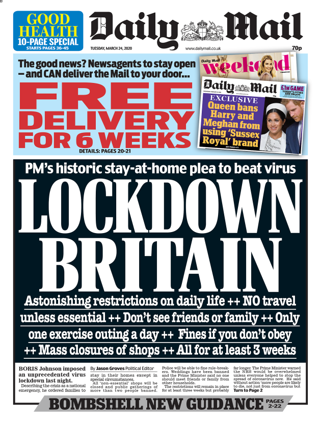 'House arrest' , 'End of freedom': UK front pages react to Johnson's ...