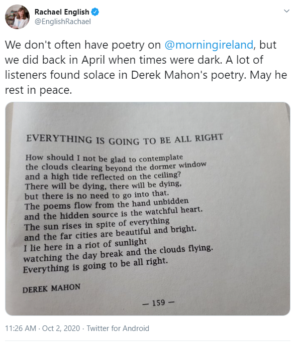 His Legacy Is Immense Irish Poet Derek Mahon Has Died Aged 78
