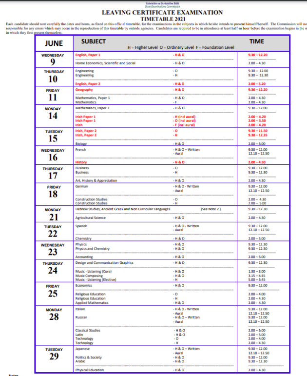 Leaving Cert: Exam timetable released as parents could face 'sanctions ...