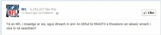 NFL posts Facebook status as Gaeilge to 6.1 million fans