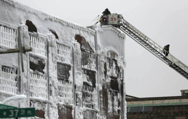 Photos: Firefighters battle blaze at freezing Chicago warehouse
